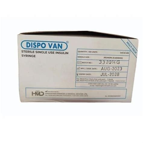 Dispo Van Sterile Single Use Insulin Syringe Size Ml At Piece In Lucknow