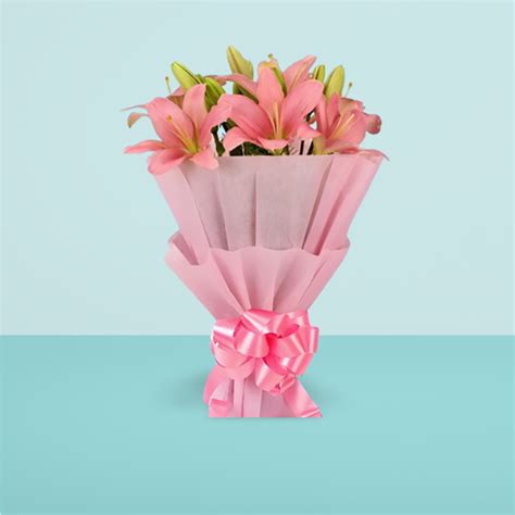 Order Pink Lily Bouquet Online In Noida The Cake Man