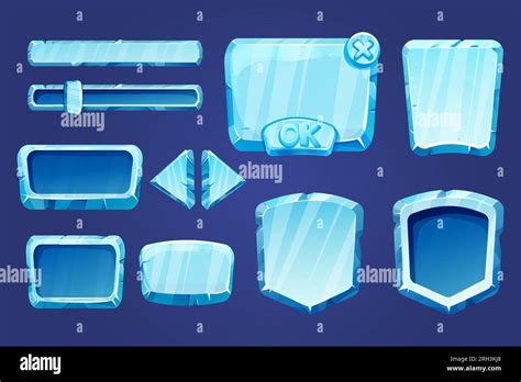 Set Game Menu Assets Ice Buttons Interface Elements 2d In Cartoon