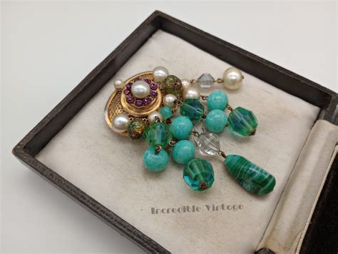 Vintage Miriam Haskell Waterfall Cha Cha Brooch Venetian Czech Foil