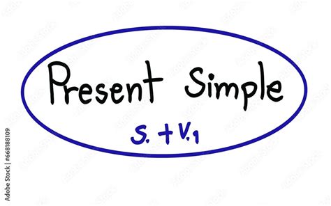 Handwritten Text Of Words Present Simple S V In Oval Shape White Background Concept
