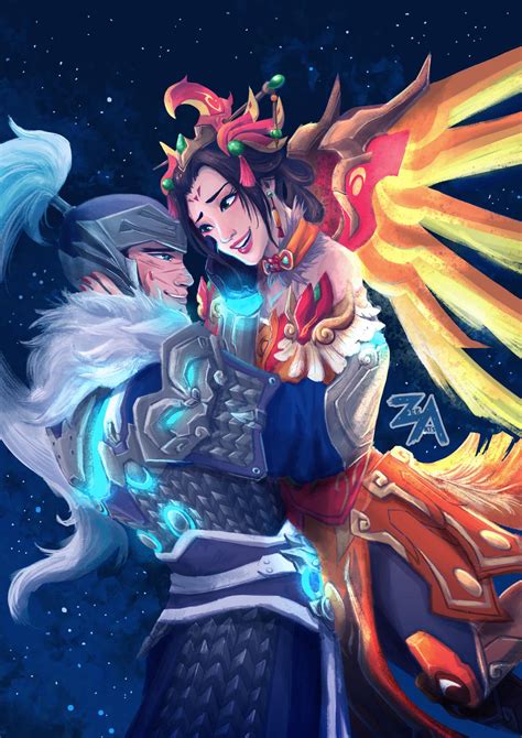 Hd Wallpaper Heels Liang Xing Mercy Overwatch Wings Illuminated Art And