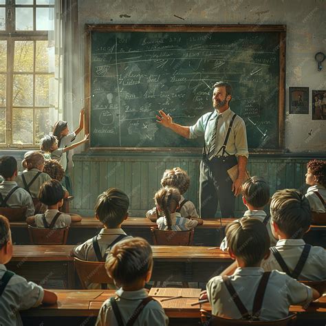 Premium Photo Classroom Dynamics Realistic Teacher At Blackboard