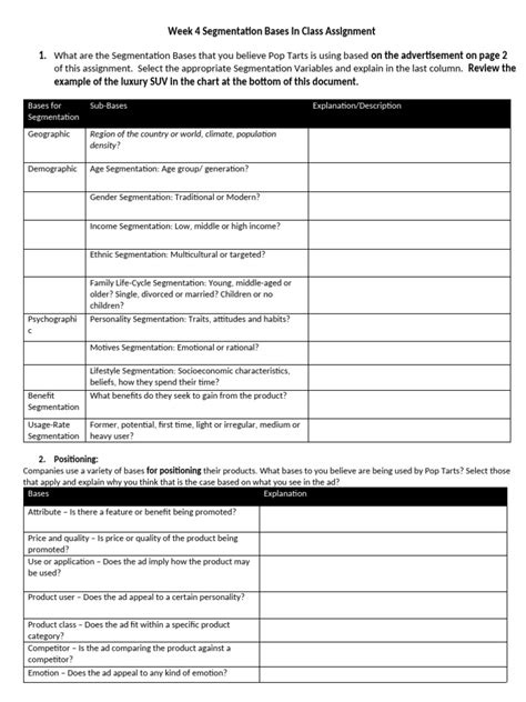 Week 4 Segmentation Bases In Class Assignment Pdf