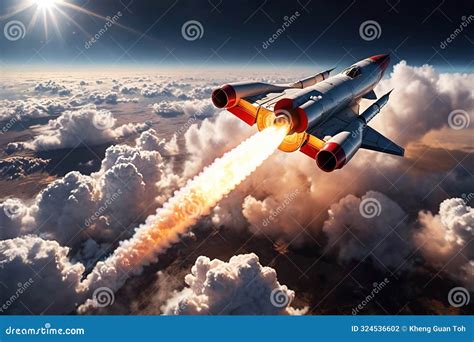 Rocket Hypersonic Speed Flight Glider Realistic Cartoon Background 245411107