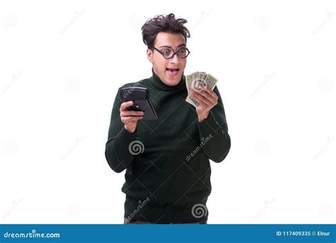 The Nerd Young Man With Calculator Isolated On White Stock Image