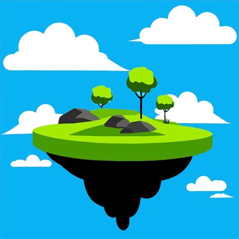 Premium Vector Islands With Green Grass And Tree Float In Sky With