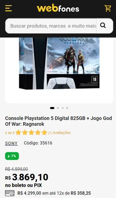 Console Playstation Digital GB Jogo God Of War Ragnarok Canaltech Ofertas