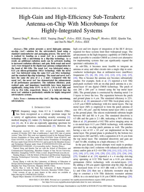 High Gain And High Efficiency Sub Terahertz Antenna On Chip With Microbumps For Highly