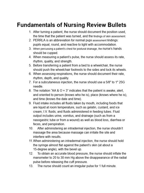 Fundamentals Of Nursing Review Bullets Pdf Pain Nursing