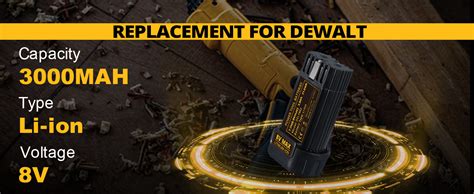Xmenany 3000mah Replacement For Dewalt 8v Battery Li Ion