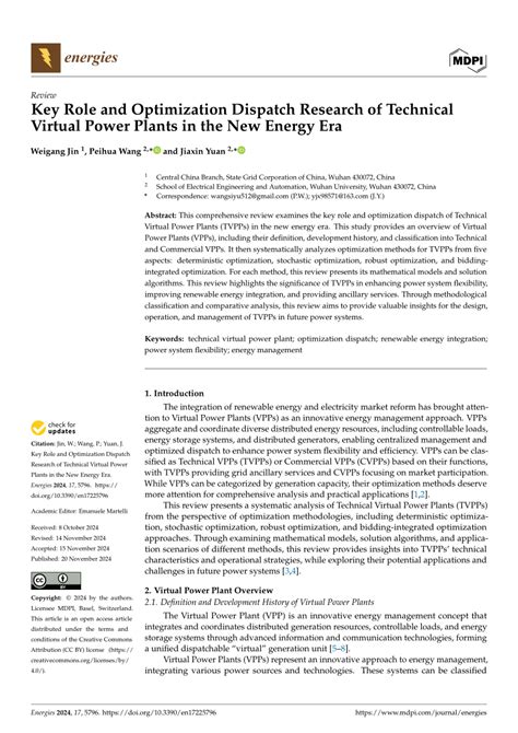 Pdf Key Role And Optimization Dispatch Research Of Technical Virtual Power Plants In The New
