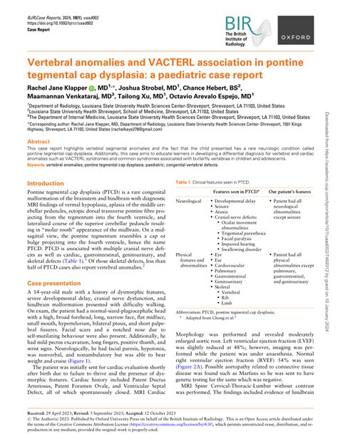 Pdf Vertebral Anomalies And Vacterl Association In Pontine Tegmental Cap Dysplasia A