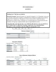 SPSS Homework Docx SPSS HOMEWORK POINTS Problem Set The One Way ANOVA Research
