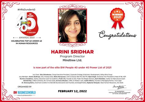 Harini Sridhar On Linkedin Bwpeople40under40 Hr40under40 Bwpeople