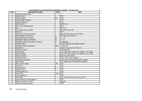 Actuator Data Sheet With Integral Starter Specs Pdf Switch Alternating Current