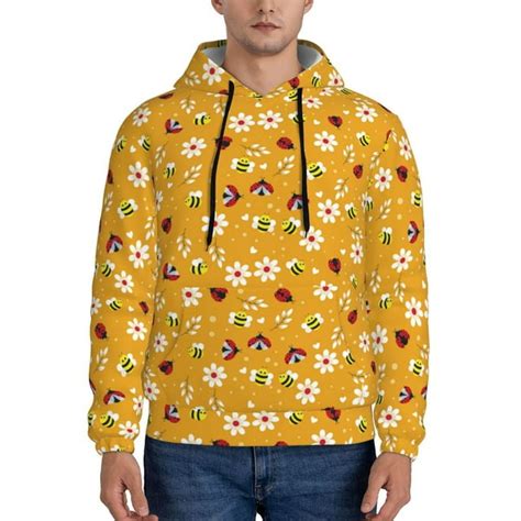 Kdxio Bees And Ladybug Print Mens Casual Hooded Collar Drawstring