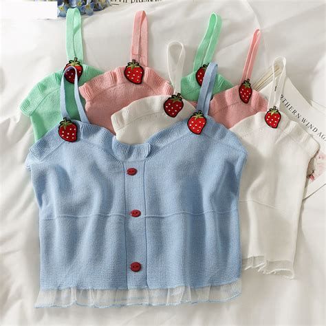 Strawberry Embroidered Camisole Crop Tops Tomscloth