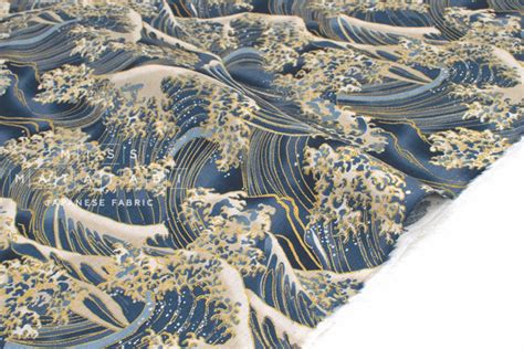 Metallic Gold Waves Blue Miss Matatabi Japanese Fabric