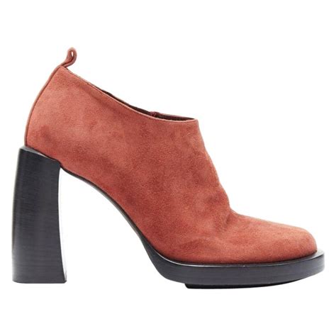 New Ann Demeulemeester Burnt Red Suede Platform Curved Chunky Heel