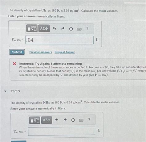 Solved The Density Of Crystalline Cl2 At 160 K Is 202