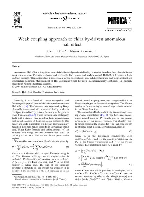 Pdf Weak Coupling Approach To Chirality Driven Anomalous Hall Effect