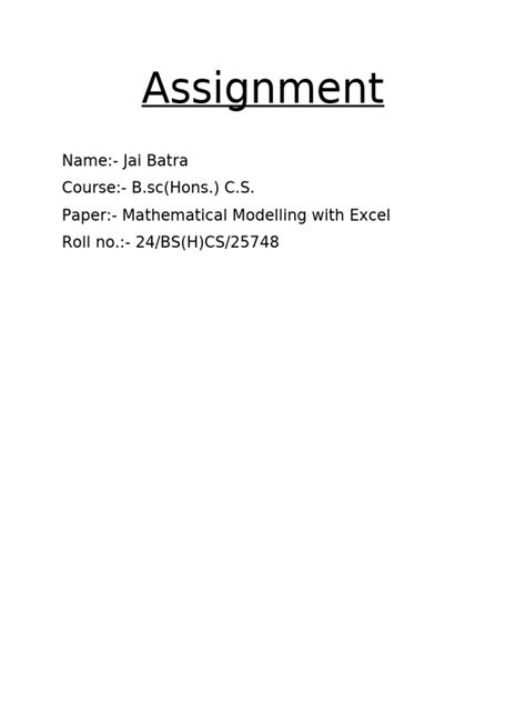 Mathematical Modelling Assignment Pdf Applied Mathematics