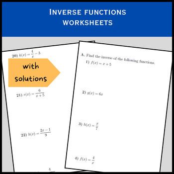 Inverse functions worksheets (with solutions) by Mathamaniacs | TPT