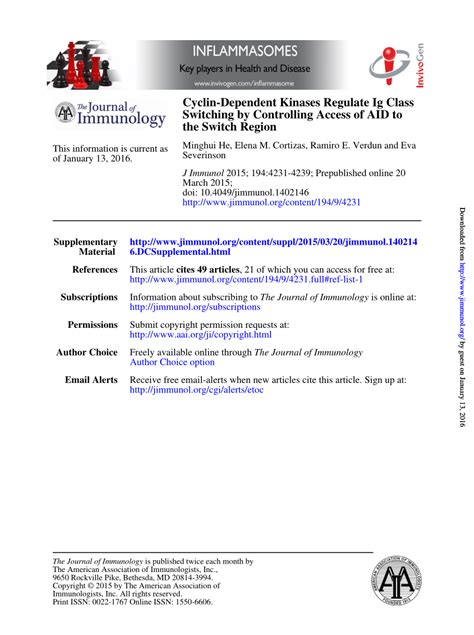 Pdf Cyclin Dependent Kinases Regulate Ig Class Switching By Controlling Access Of Aid To The