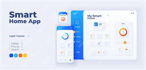 스마트 홈 앱 화면 벡터 적응형 디자인 템플릿입니다 플랫 문자가 있는 Iot 애플리케이션 데이 모드 인터페이스 가정용 장비