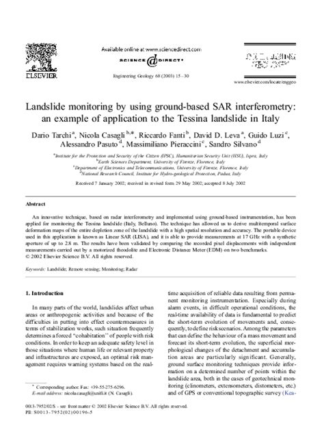 Pdf Landslide Monitoring By Using Ground Based Sar Interferometry An