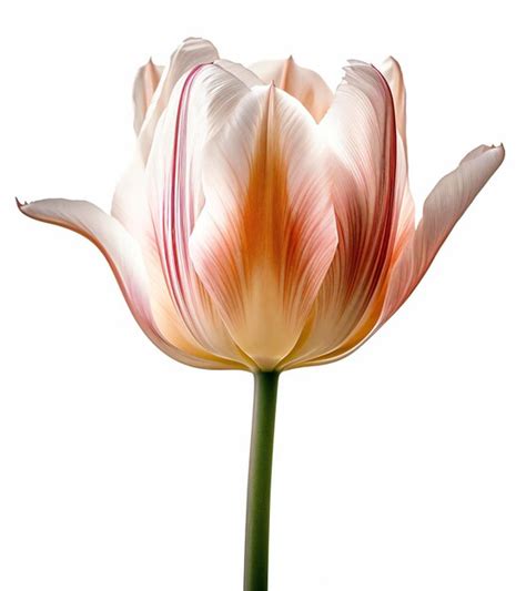 Tulipe Ouverte Sur Un Gros Plan De Tige Verte Isolé Sur Un Fond