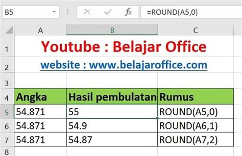 Cara Dan Rumus Pembulatan Bilangan Desimal Pada Excel Belajar Office