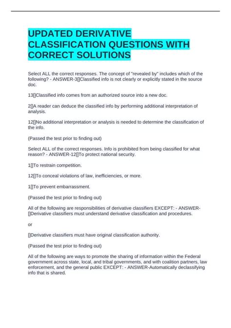 Updated Derivative Classification Questions With Correct Solutions