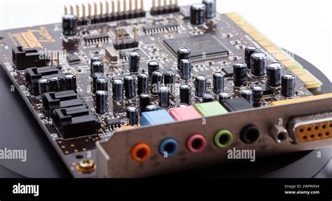 Detailed Close Up Of An Old Desktop PC Sound Card With Its Electronic