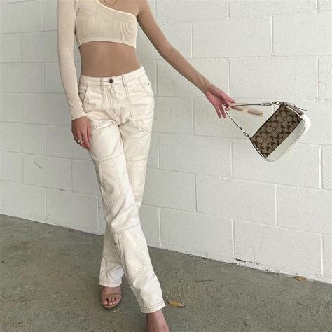 Cream Mom Jeans Details Pocket Detail Loose Depop