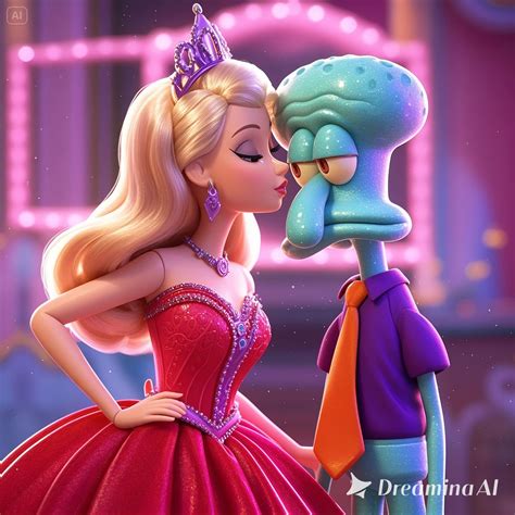 Barbie Princess Red Dress Kissing Squidward By Lokmenghong560617 On Deviantart