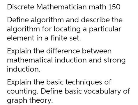 Answered Discrete Mathematician Math 150 Define Algorithm And Kunduz