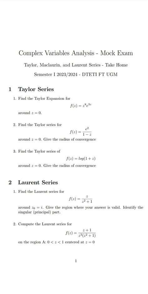 Solved Complex Variables Analysis Mock Exam Taylor Chegg Com