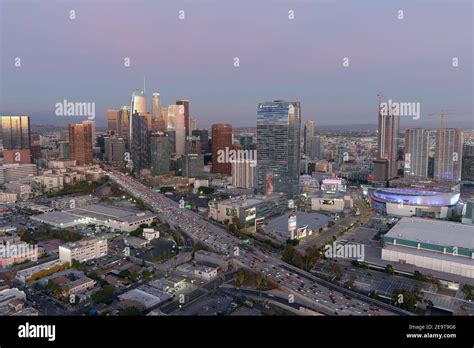 An Aerial View Of The Staples Center And Downtown Skyline Friday Feb