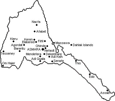 Map Of Regional Eritrea Showing The Positions Of The Most Relevant Eritrean Towns And Villages