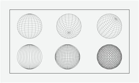 3d Wireframe Sphere Collection Globe Or Ball In Circle Net Wire Retro Futuristic Aesthetic