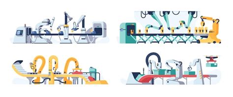 Linha De Montagem Processo De Produção Robótico Automático Máquinas