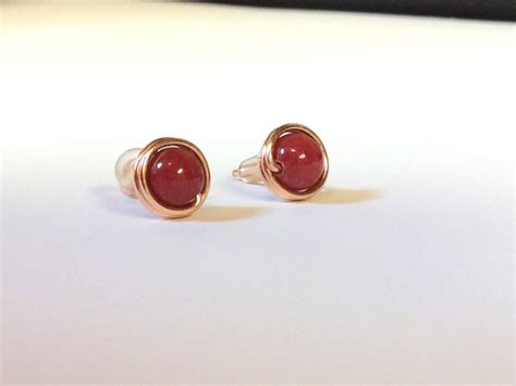 Red Stud Earrings In Your Choice Of Rose Gold Filled Or