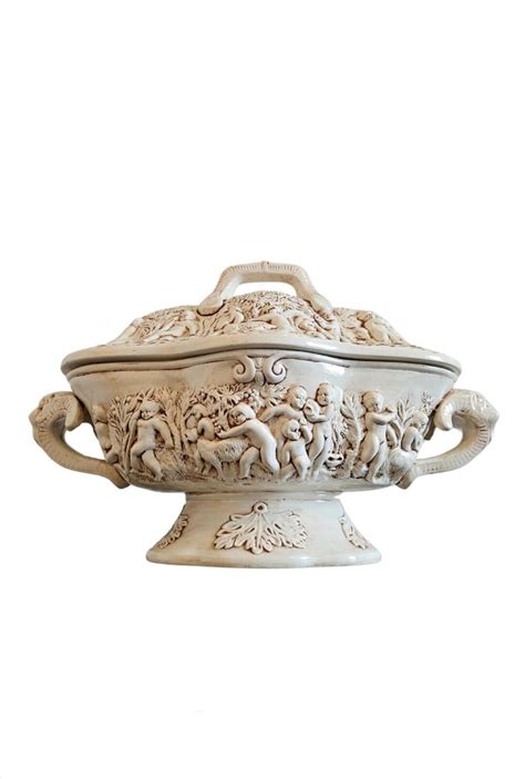 Large Vintage Italian Capodimonte Style Porcelain Covered Serving Dish