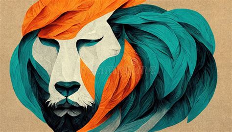 Colourful Stylised Lion Portrait On Grey Background Created Using Generative Ai Technology