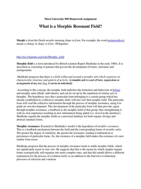 Homework Morphic Resonance Field Pdf Rupert Sheldrake Physics
