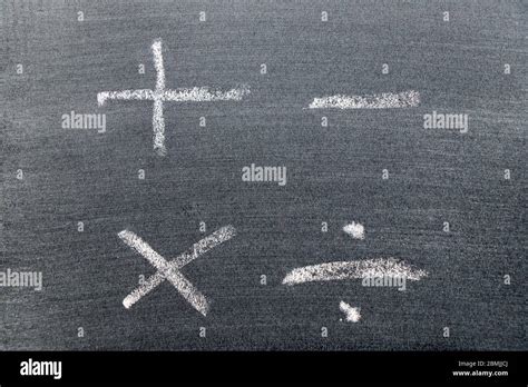 White Color Chalk Hand Drawing In Mathematics Symbol Shape Plus Minus Multiply Divide On