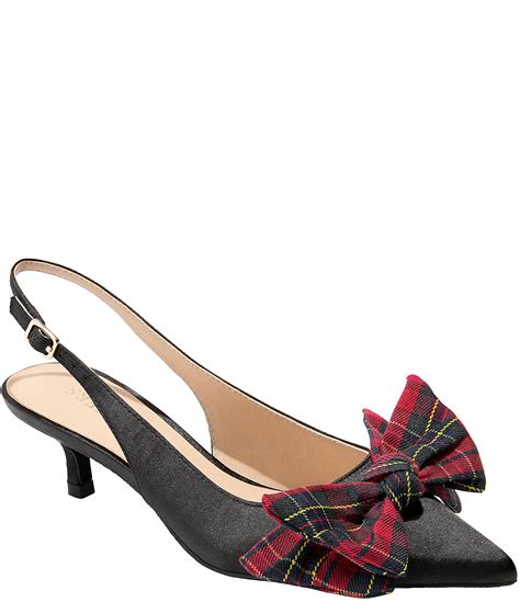 Jack Rogers Debra Satin Tartan Plaid Bow Slingback Kitten Heel Pumps Dillards