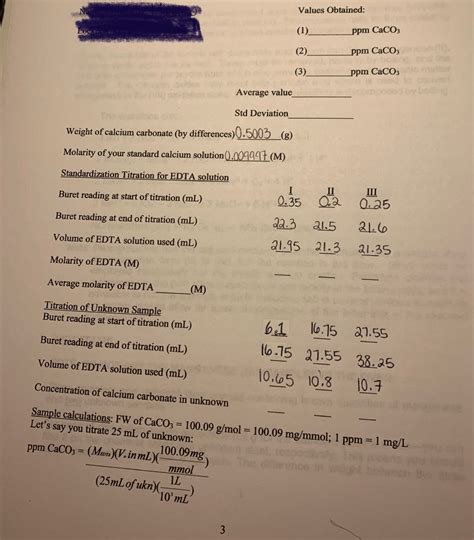 Values Obtained 1 Ppm CaCO3 2 Ppm CaCO3 3 Ppm Chegg Com